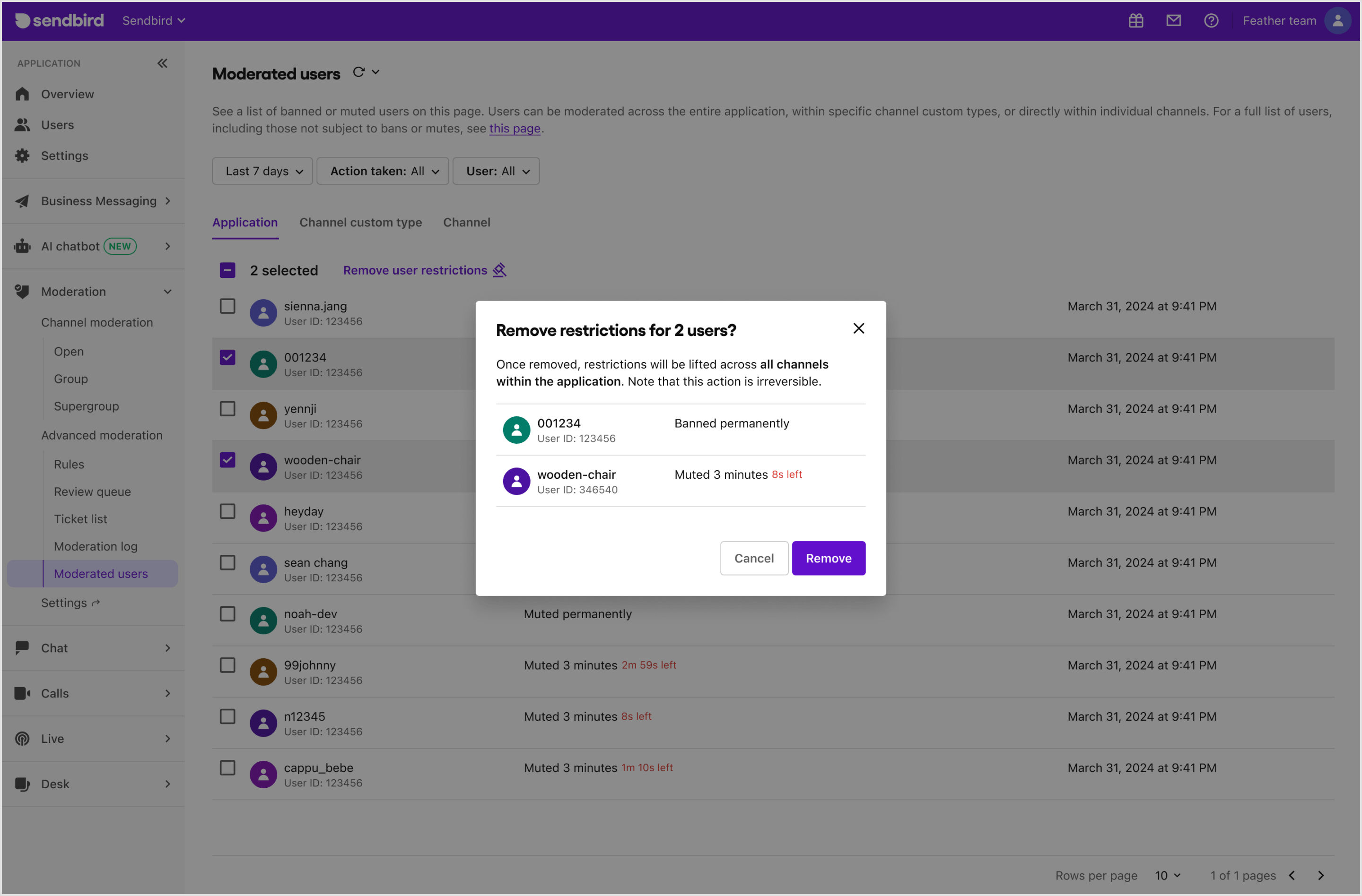 Moderated users | Advanced Moderation | Sendbird Docs