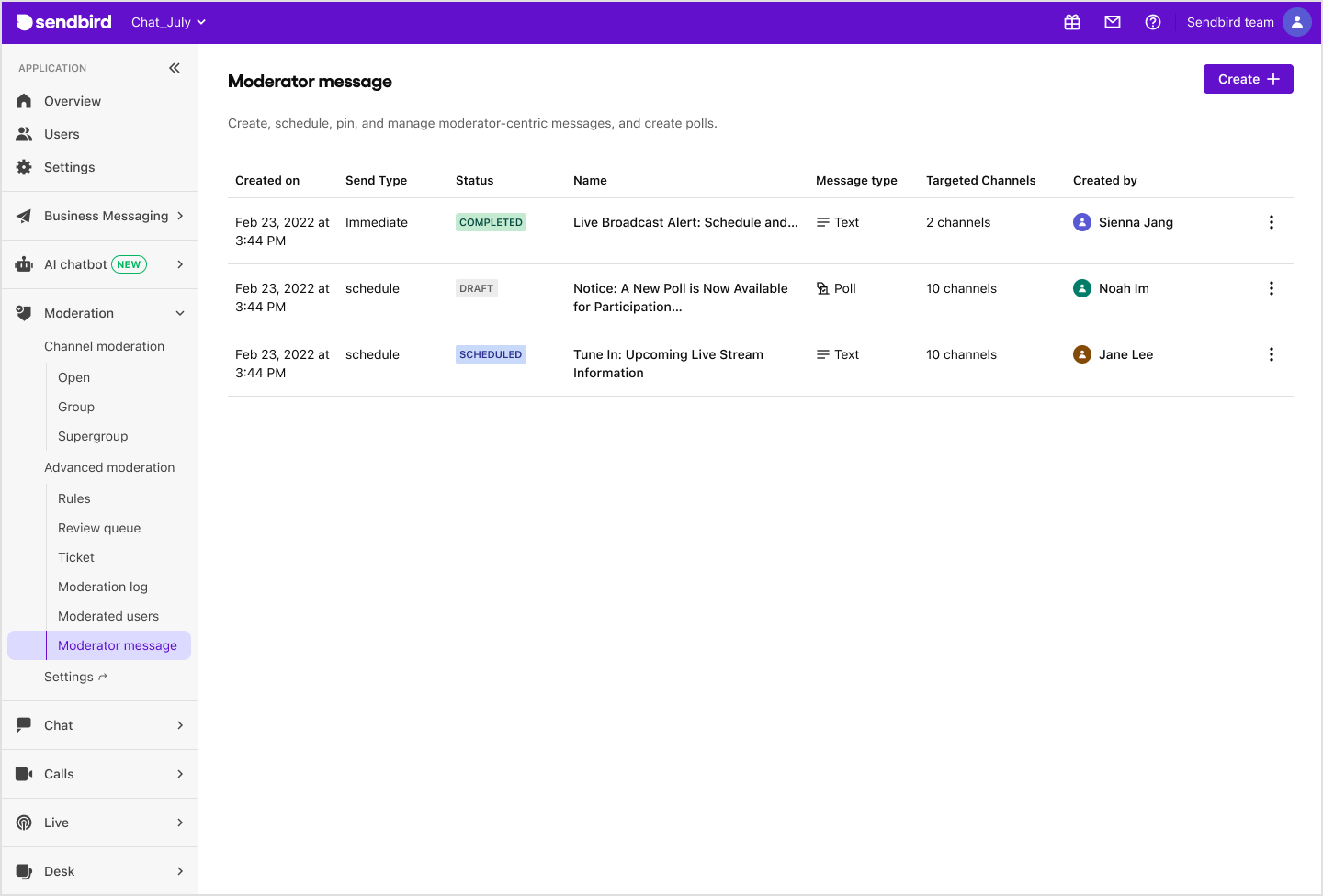 Moderator messages | Advanced Moderation | Sendbird Docs