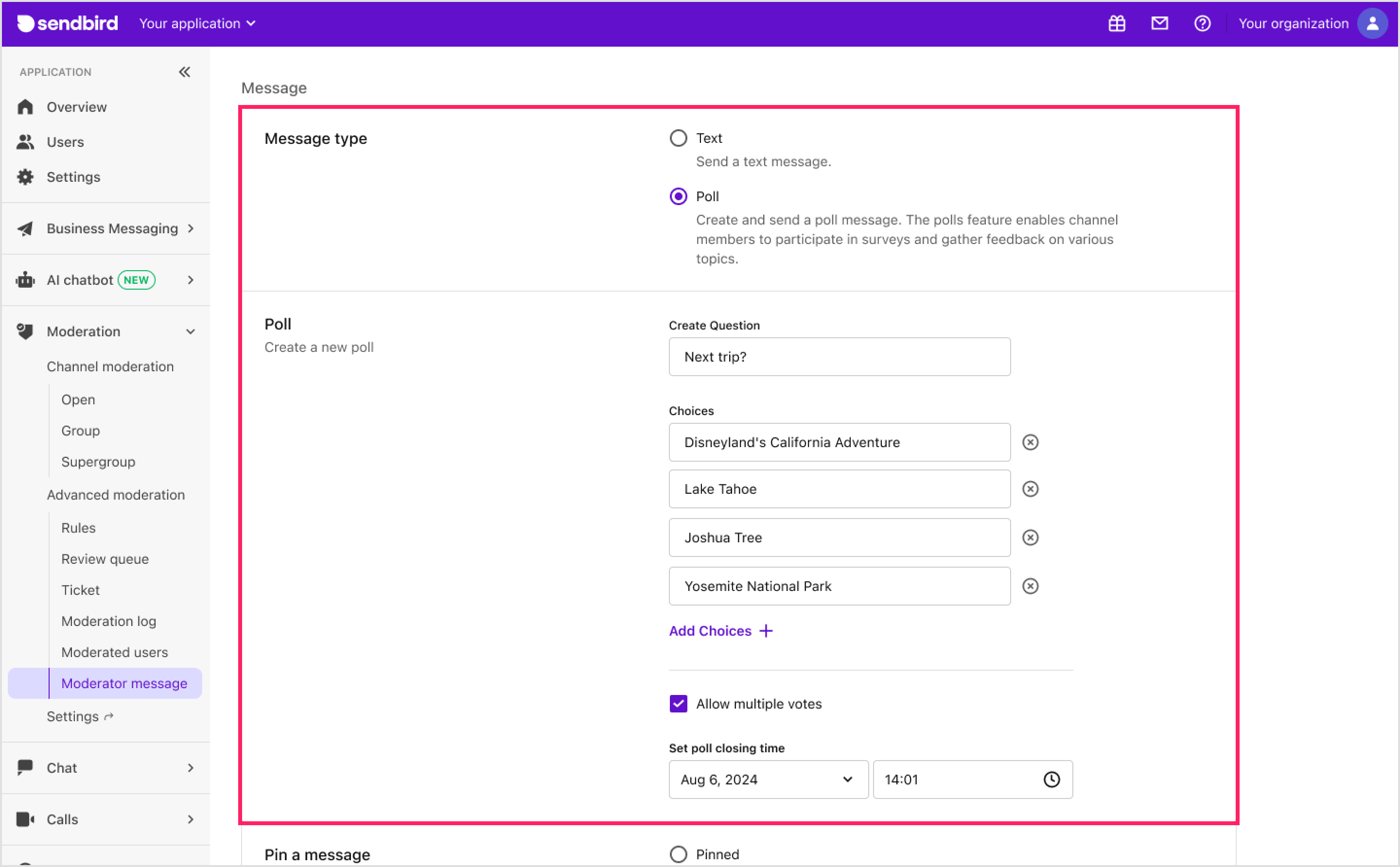 Moderator messages | Advanced Moderation | Sendbird Docs