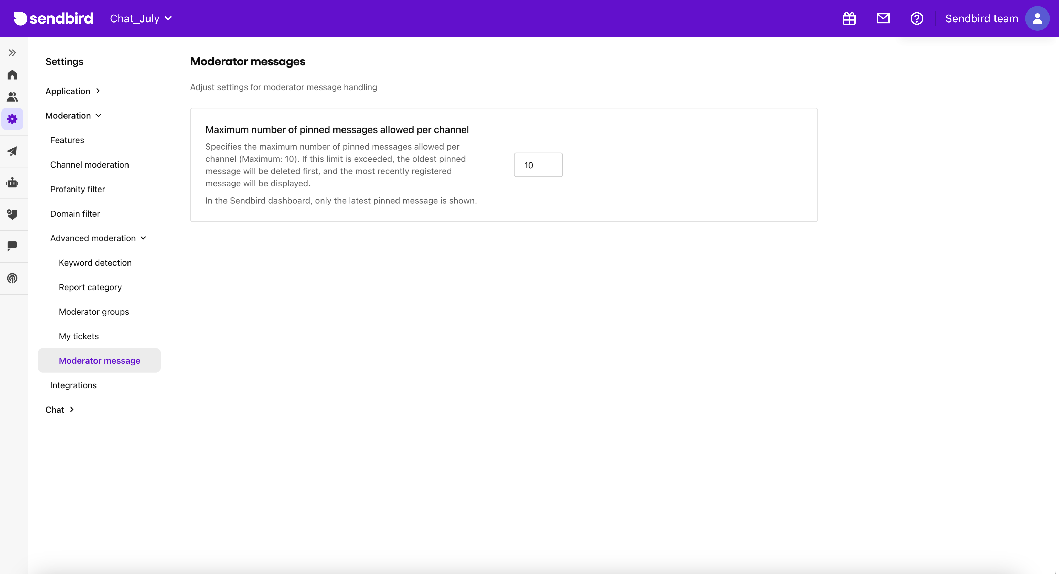 Moderator message settings | Advanced Moderation | Sendbird Docs