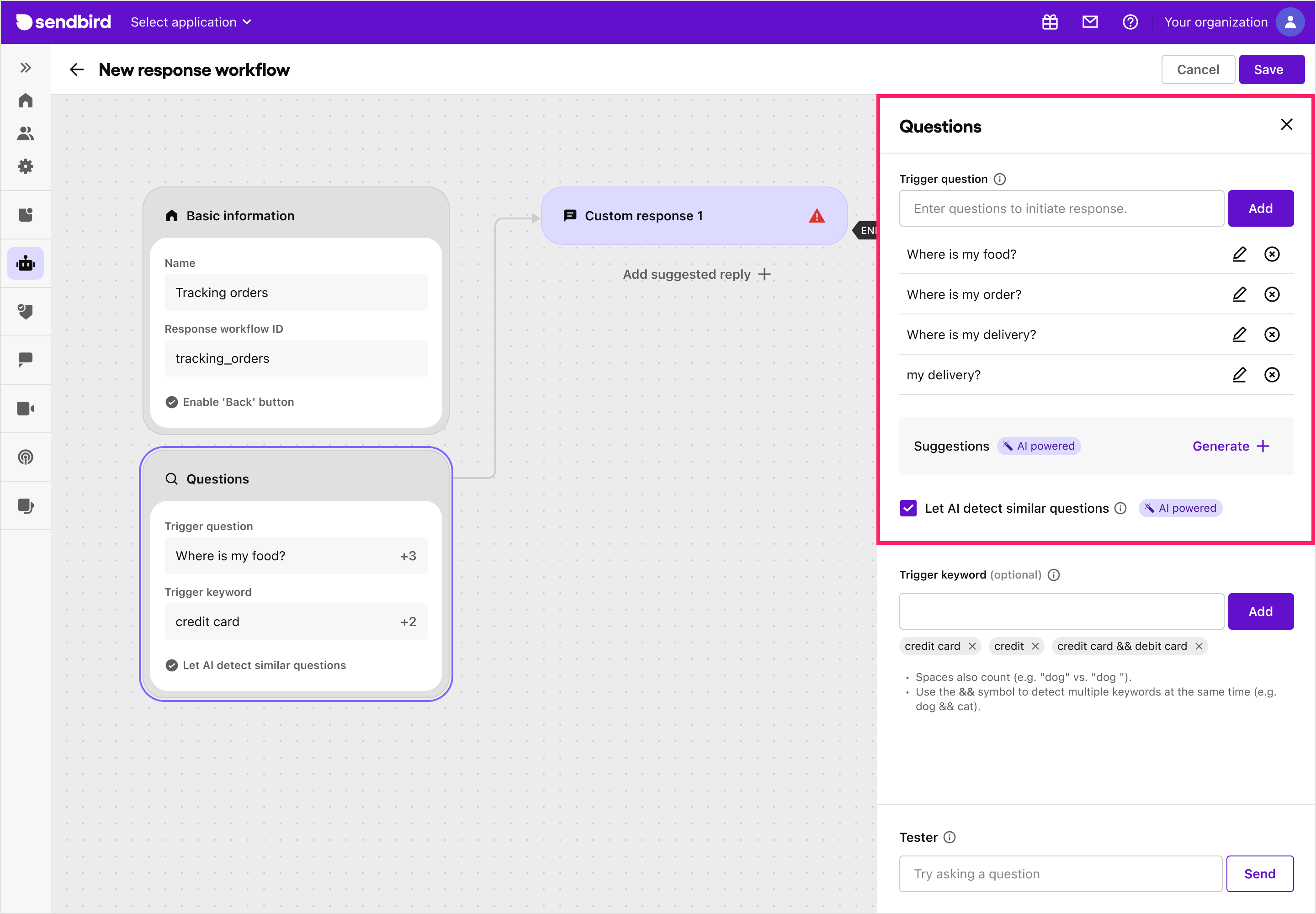 Response Workflows Ai Chatbot Sendbird Docs