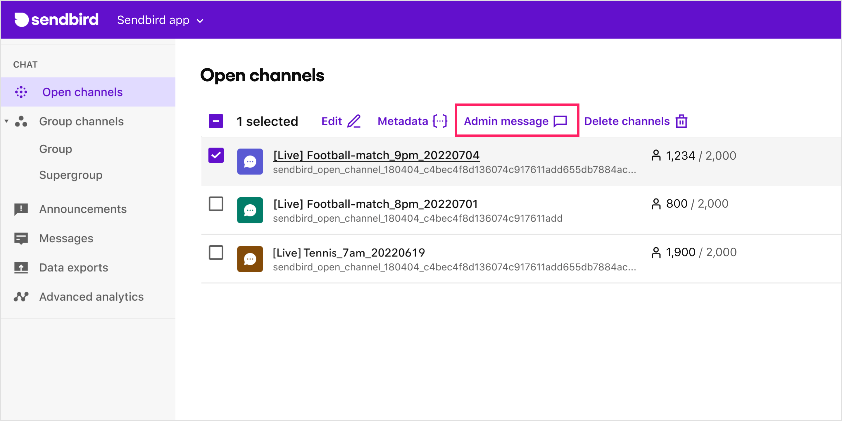 Send An Admin Message Chat Javascript Sdk Sendbird Docs