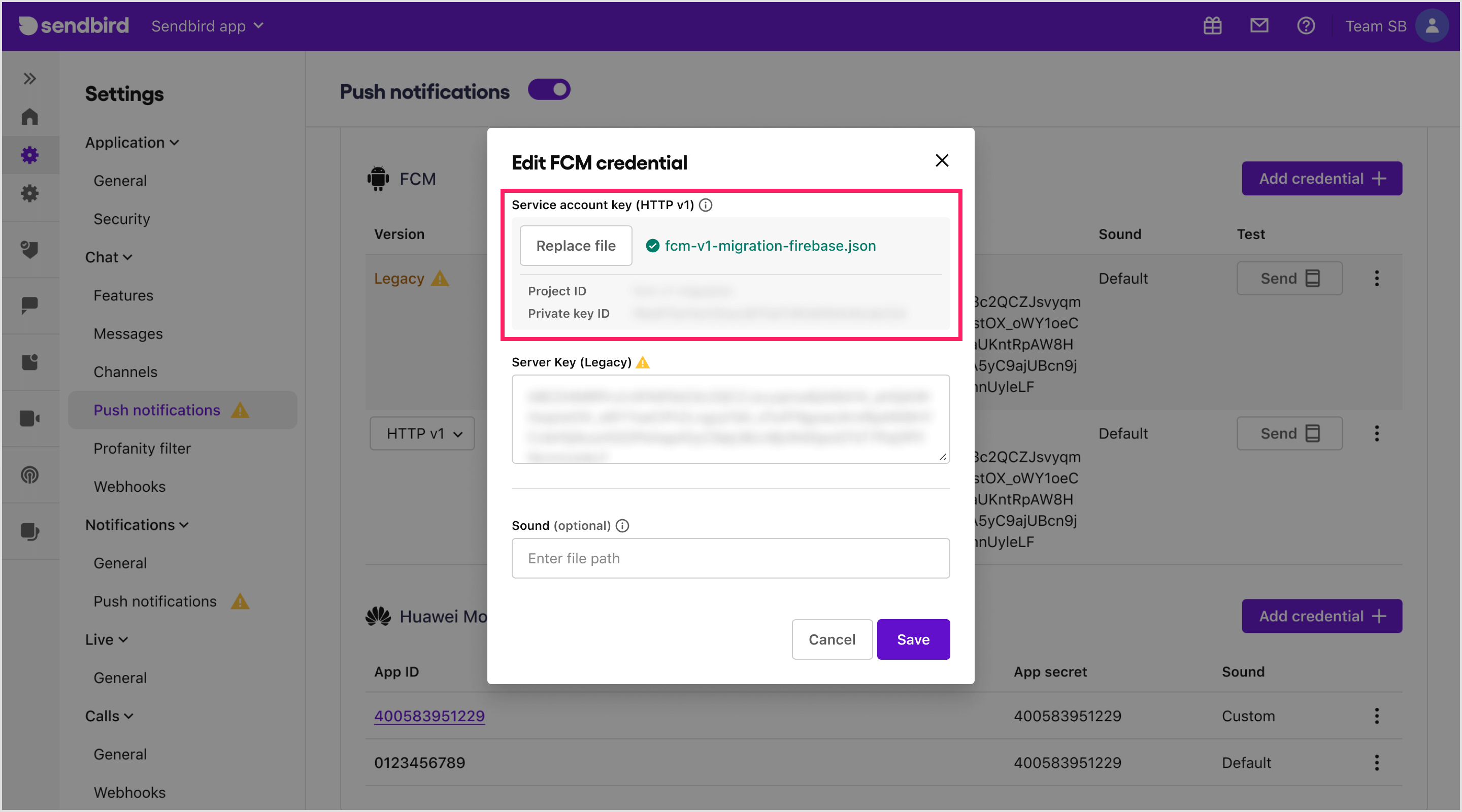 FCM migration guide | Chat Platform API | Sendbird Docs