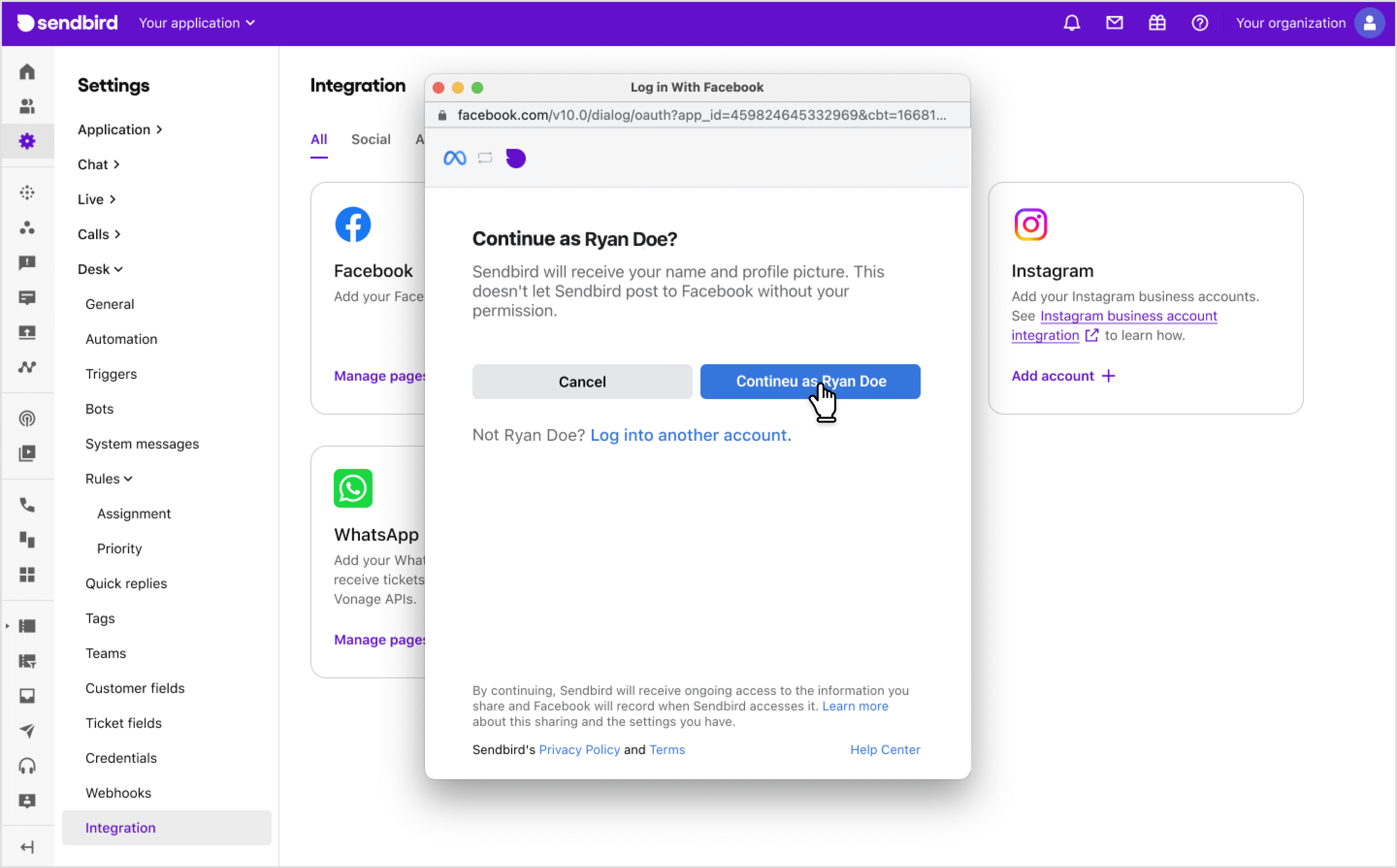 Instagram business account | Desk Guide | Sendbird Docs