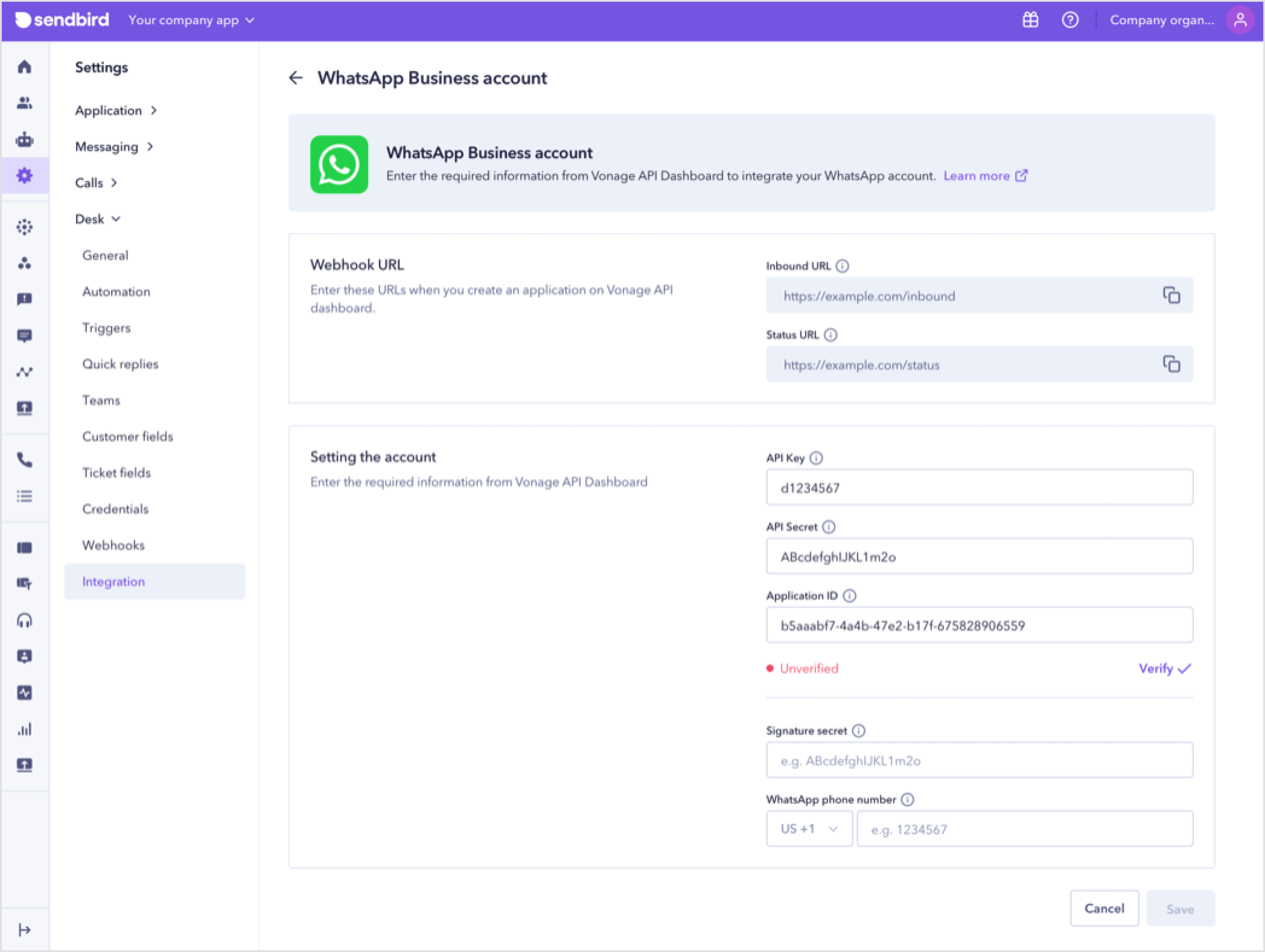 WhatsApp business account | Desk Guide | Sendbird Docs