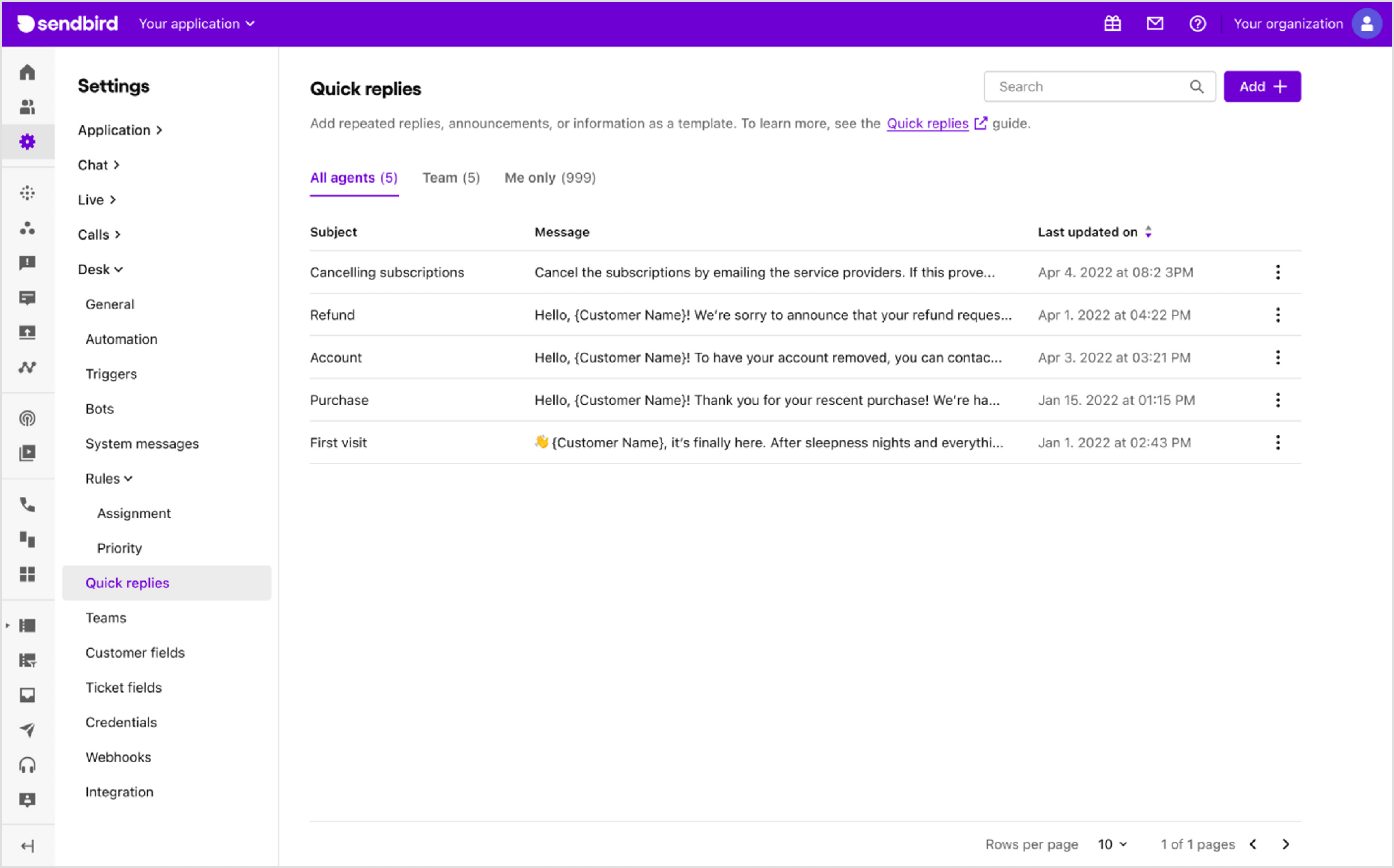 Quick replies | Desk Guide | Sendbird Docs
