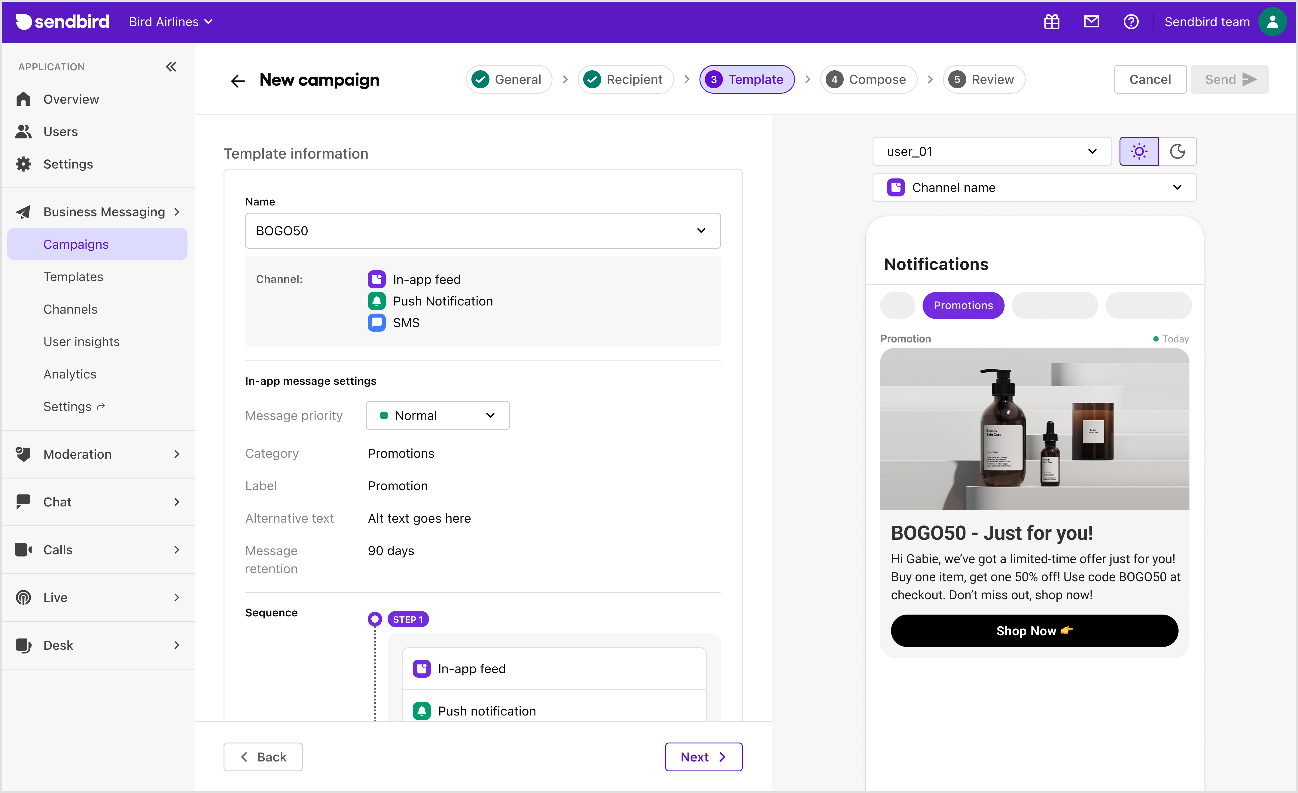 Send a notification on Sendbird Dashboard | Business Messaging ...