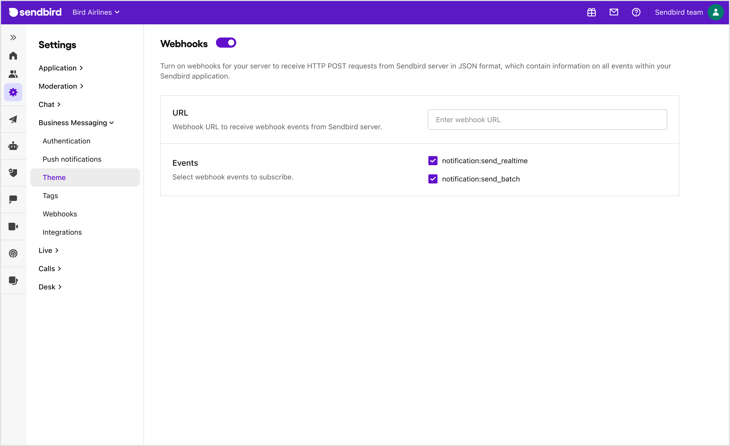 Webhooks | Business Messaging | Sendbird Docs